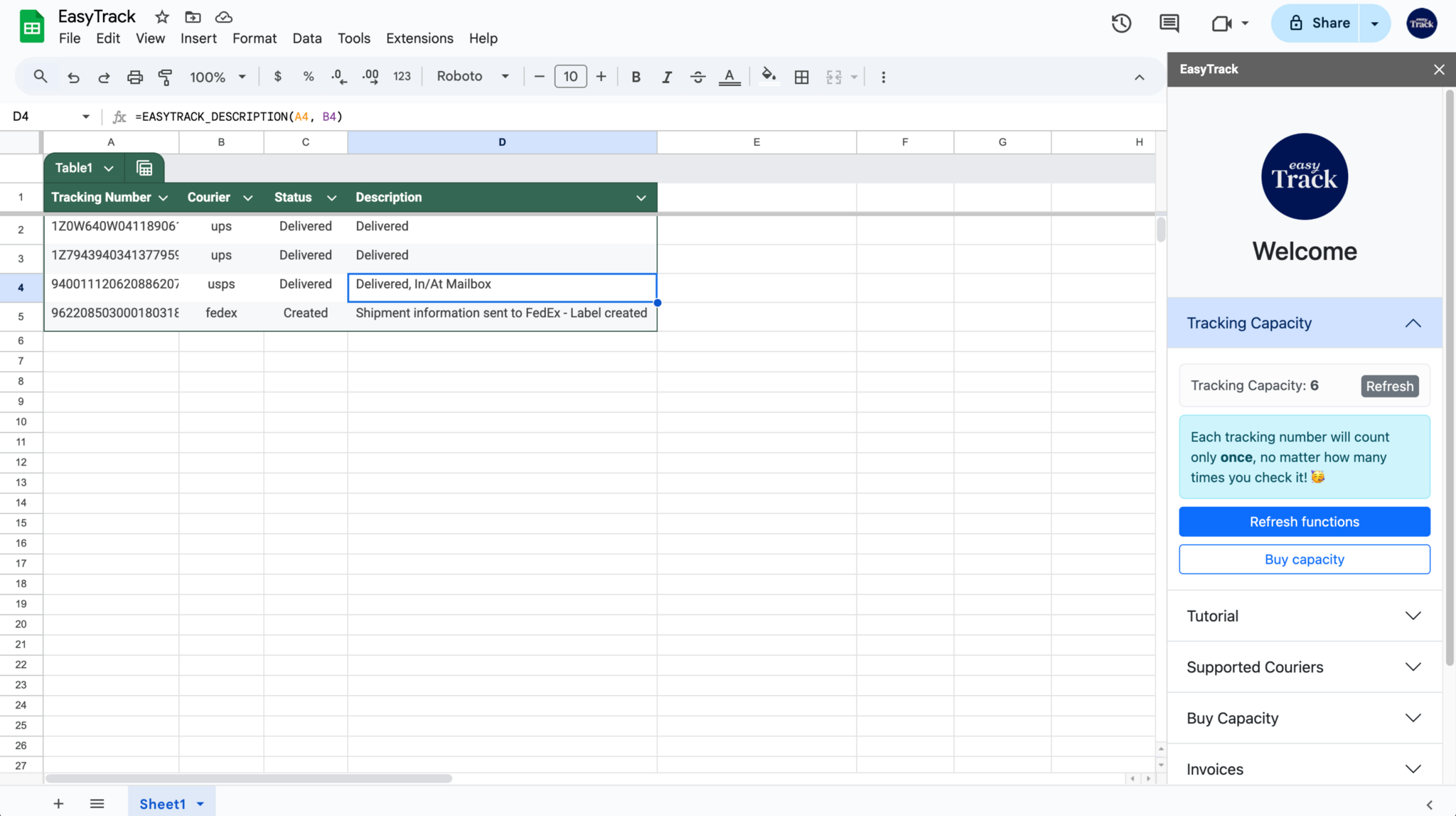 EasyTrack - Package Tracking For Your Spreadsheets